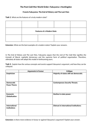 Global Politics: The Post Cold War World Order Fukuyama v Huntingdon ...