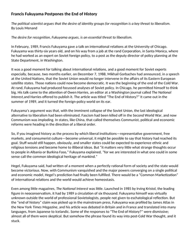 Global Politics: The Post Cold War World Order Fukuyama v Huntingdon ...