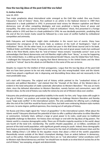 Global Politics: The Post Cold War World Order Fukuyama v Huntingdon ...