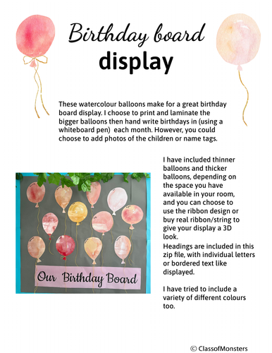 Birthday Board - Watercolor balloons with a variety of colours and ...