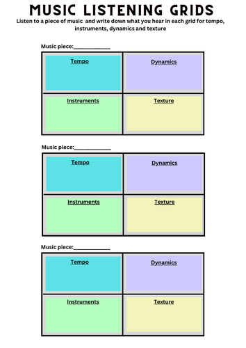 Music Listening Grid | Teaching Resources