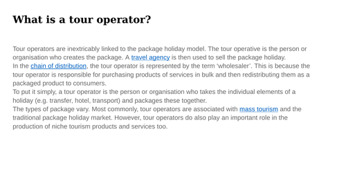 Tour operators | Teaching Resources