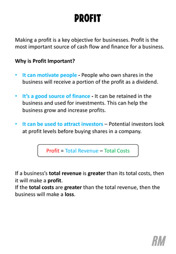 Profit - Business Revision | Teaching Resources