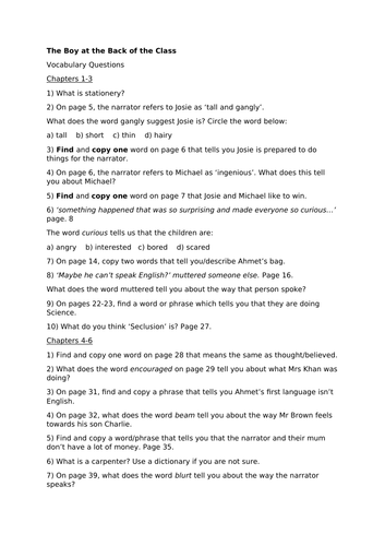 The Boy at the Back of the Class Guided Reading questions | Teaching ...