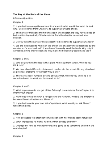 The Boy at the Back of the Class Guided Reading questions | Teaching ...