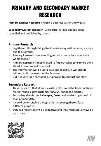 Primary and Secondary market research | Teaching Resources Primary and Secondary market research | Teaching Resources
