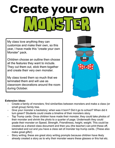 Create your own MONSTER - NO PREP Halloween Craft Activity | Teaching ...