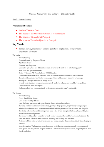 Roman City Life Revision GCSE Classical Civilisation | Teaching Resources