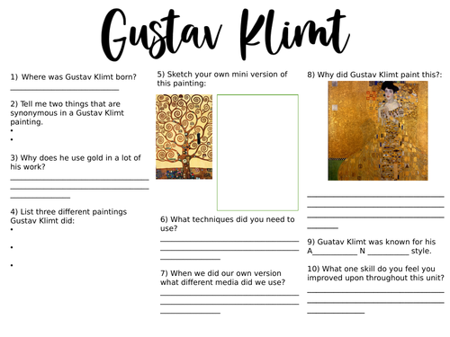 Gustav Klimt - End of Unit Assessment | Teaching Resources