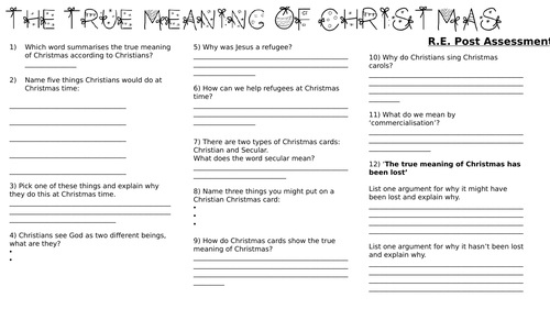 True Meaning of Christmas - KS2 R.E. End of Unit Assessment | Teaching ...