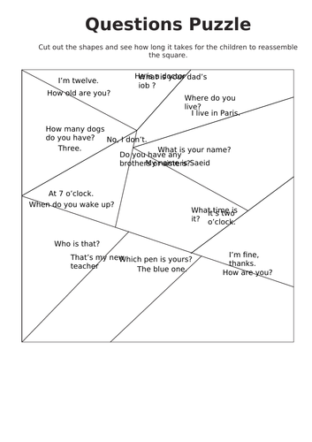 Questions Puzzle | Teaching Resources