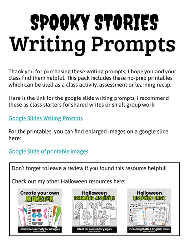 Halloween Writing Prompts - Printables & Google Slides | Teaching Resources