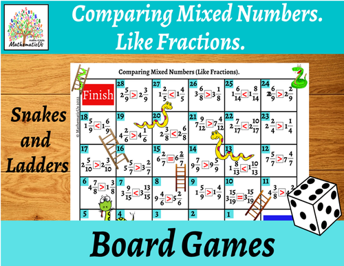 Comparing Mixed Numbers Board Game Snakes and Ladders | Teaching Resources