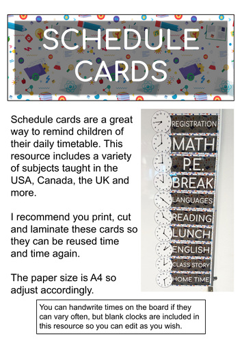 Fun Classroom Daily Schedule Cards & editable clocks | Teaching Resources