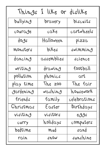 List Writing Likes and Dislikes KS1 | Teaching Resources