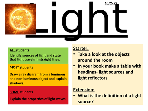 KS3 physics, light, shadows, ray diagrams | Teaching Resources