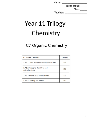 AQA Trilogy C7 Organic chemistry | Teaching Resources