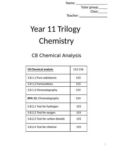AQA Trilogy C8 Chemical analysis | Teaching Resources