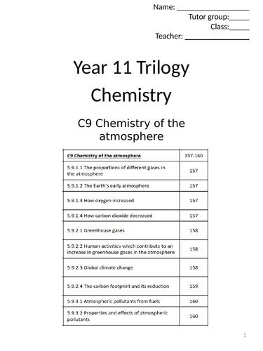 AQA Trilogy C9 Chemistry of the atmosphere | Teaching Resources
