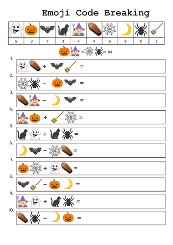 Halloween Themed Emoji Codebreaker -Add and Subtract | Teaching Resources