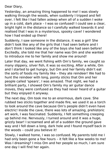 Stone Age Boy Diary WAGOLL | Teaching Resources