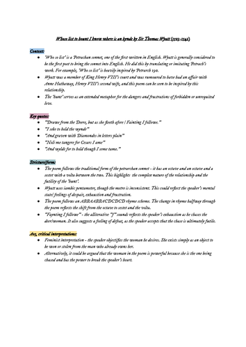 A-level English Lit: Pre-1900 Poetry | Teaching Resources