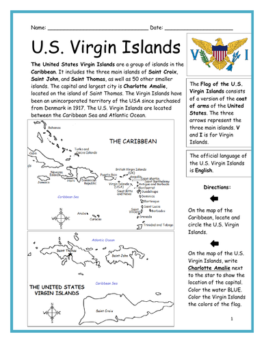 The United States Virgin Islands Printable Worksheet | Teaching Resources