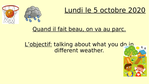Studio 2 vert Quand il fait beau, on va au parc. | Teaching Resources