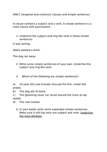 Sentences and clauses worksheets and teaching slides | Teaching Resources
