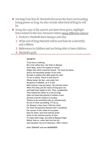 KS4 AQA GCSE SOW - Macbeth | Teaching Resources
