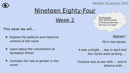 '1984' (Nineteen Eighty-Four) Scheme of Work | Teaching Resources