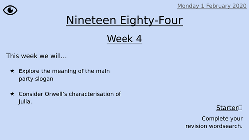 '1984' (Nineteen Eighty-Four) Scheme of Work | Teaching Resources