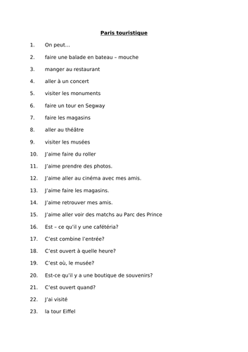 Studio 2 Unité 2 Paris touristique. | Teaching Resources