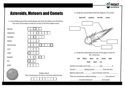 Asteroids, Meteors and Comets PowerPoint and Activity Sheets | Teaching ...