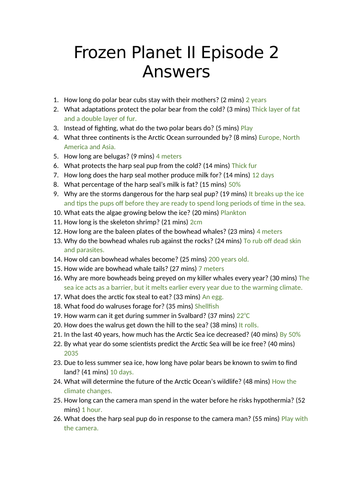 Frozen Planet II Episode 2 Worksheet | Teaching Resources