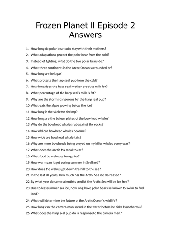 Frozen Planet II Episode 2 Worksheet | Teaching Resources