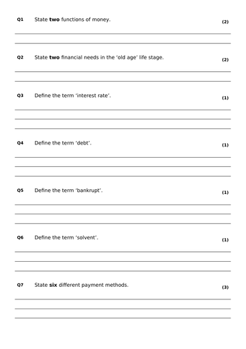Unit 3 - Knowledge Recall Test - Learning Aim A | Teaching Resources
