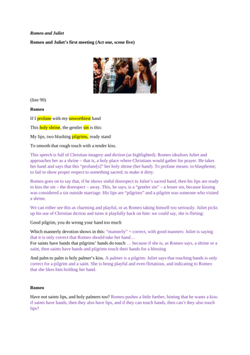 Romeo and Juliet's first meeting - help with context and language ...