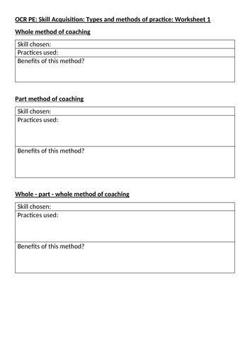 OCR A Level PE - Skill Acquisition Bundle | Teaching Resources