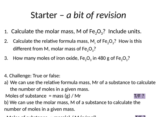 From masses to moles to balanced equations (HT GCSE Chemistry AQA) | Teaching Resources