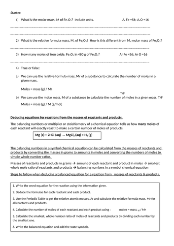 From masses to moles to balanced equations (HT GCSE Chemistry AQA ...