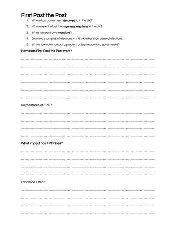 First Past the Post- A-Level Politics | Teaching Resources