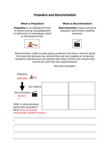 Prejudice and Discrimination worksheet | Teaching Resources