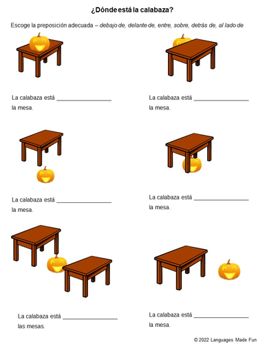 Prepositions in Spanish - Halloween Worksheet | Teaching Resources