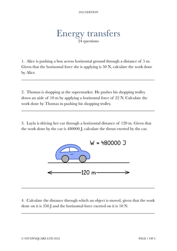 Energy transfers for AQA GCSE Physics (Slides + Worksheet + Mark-sheet ...