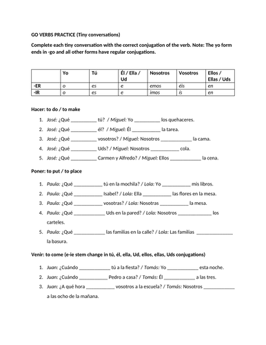Go verbs practice (Tiny conversations) | Teaching Resources