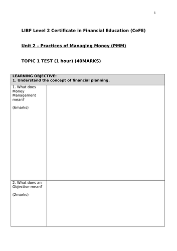 LiBF Level 2 AiFE/CEFE UNIT 2 | Teaching Resources