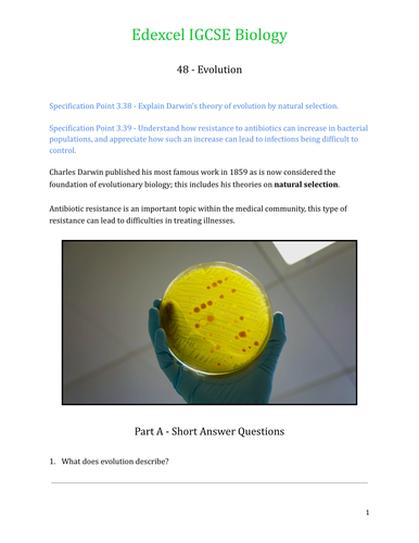 Edexcel IGCSE Biology Worksheet 48 - Evolution | Teaching Resources Edexcel IGCSE Biology Worksheet 48 - Evolution | Teaching Resources