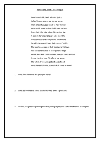 Romeo and Juliet - The Prologue Lesson | Teaching Resources