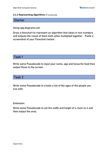 Representing Algorithms - Pseudocode - Lesson 1of2 | Teaching Resources Representing Algorithms - Pseudocode - Lesson 1of2 | Teaching Resources